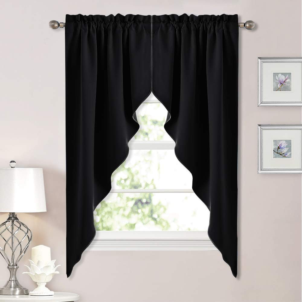 RAPTIZ Blackout Window Treatment Pole Pocket Kitchen Tier Curtains- Tailored Scalloped Valance ...